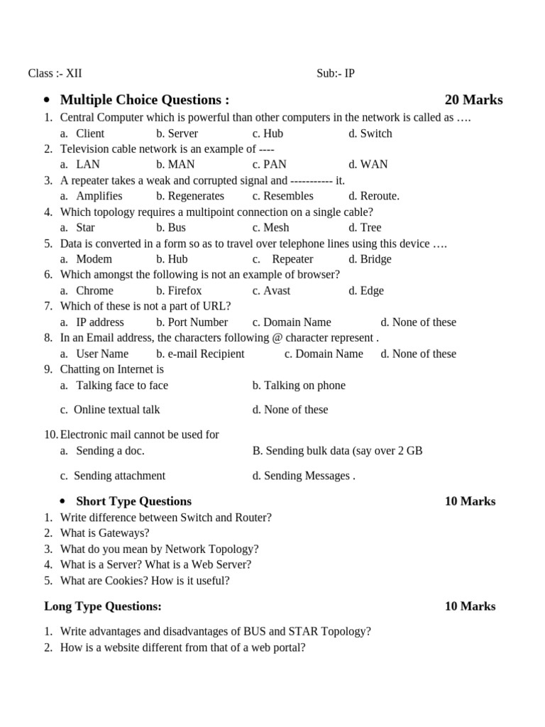 Class XII IP MCQs and Questions Guide | PDF