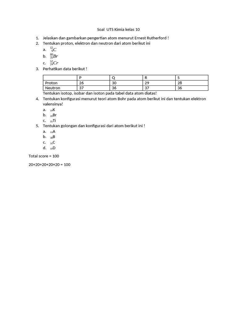 Soal UTS Kimia Kelas 10 | PDF