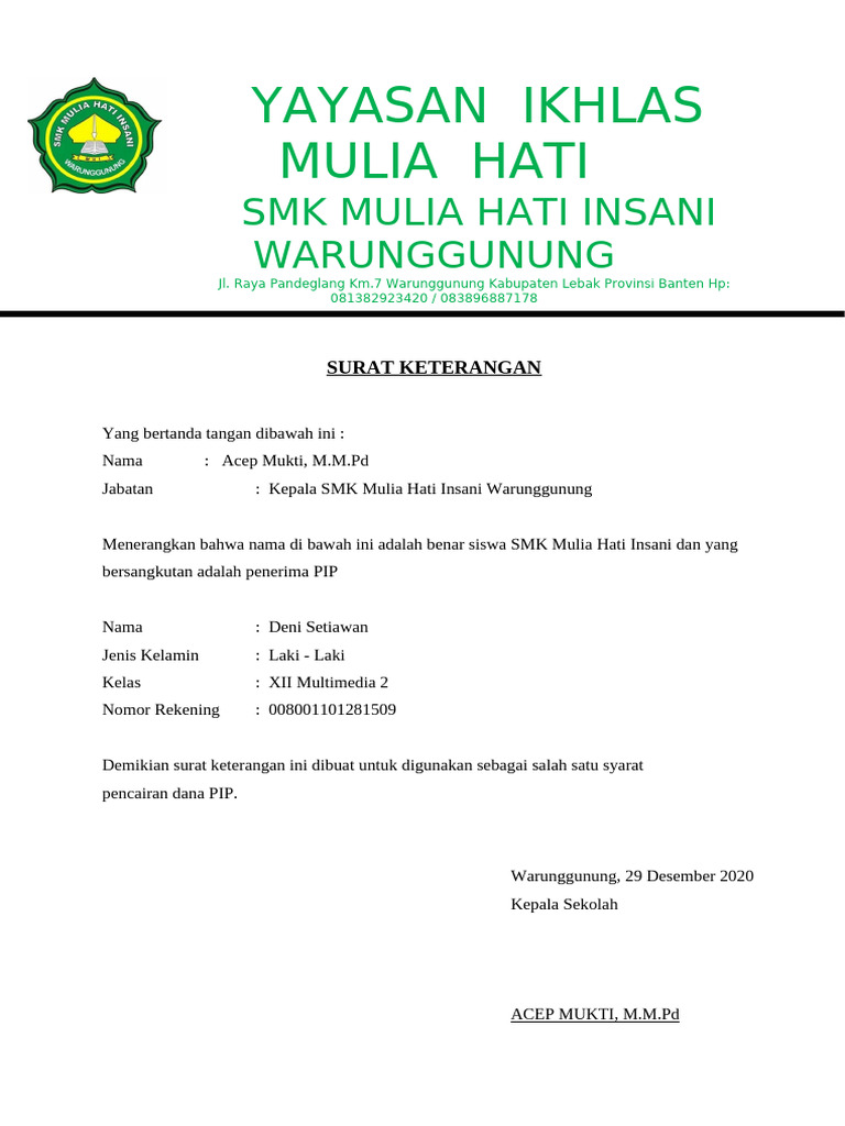 SURAT KETERANGAN PIP Fix | PDF
