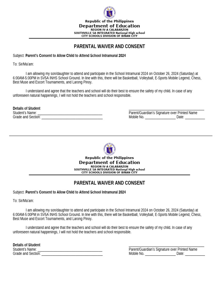 5participants Consent Letter Intrams | PDF | Family | Social Institutions