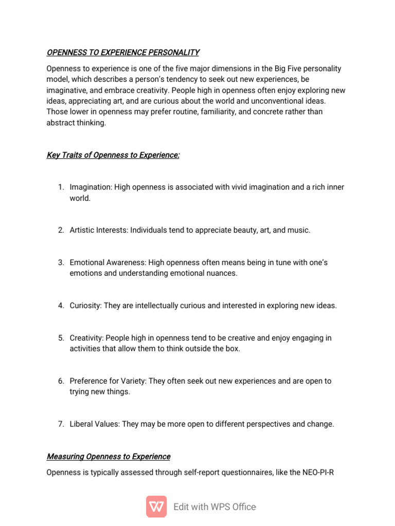 Openness To Experience Personality | PDF | Curiosity | Creativity