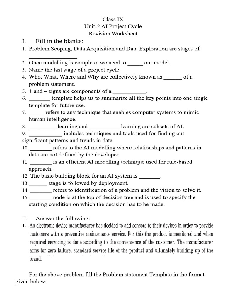 Class IX-AI-PC-Revision Worksheet | PDF