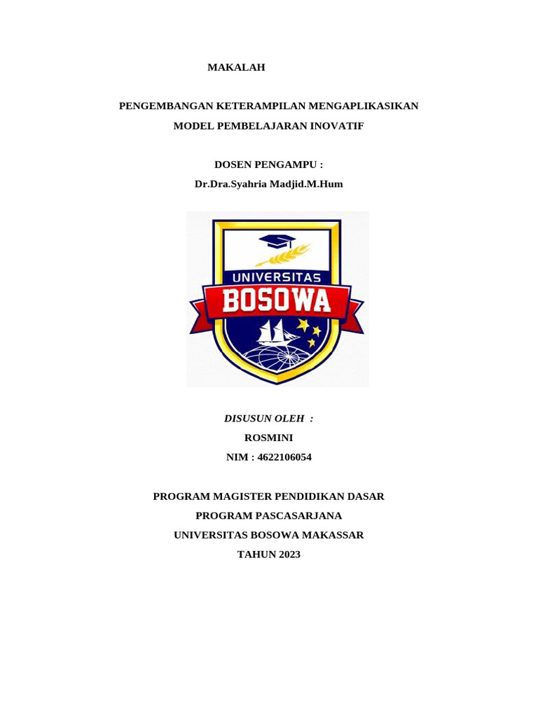 Tugas Makalah Desain Pembelajaran Inovatif - Rosmini - 4622106054 | PDF | Seni | Pengembangan Diri