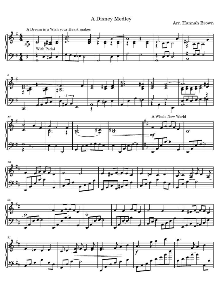 Disney Medley Arrangement for Piano | PDF | The Walt Disney Company ...