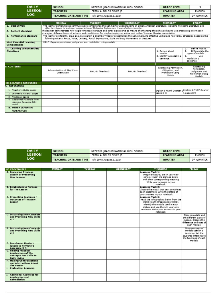 DLL Eng1 - Q1 - W1-July-29-Aug-2 2024 | PDF | Learning | Cognition