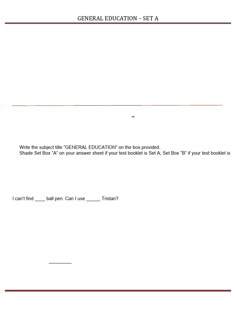 General Education Test Questions Set A | PDF | Triangle | Water