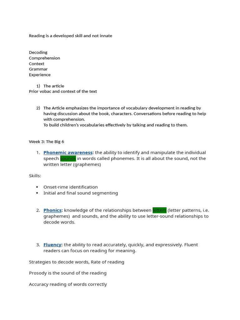 Notes Week 3 Pdf Language Arts And Discipline 