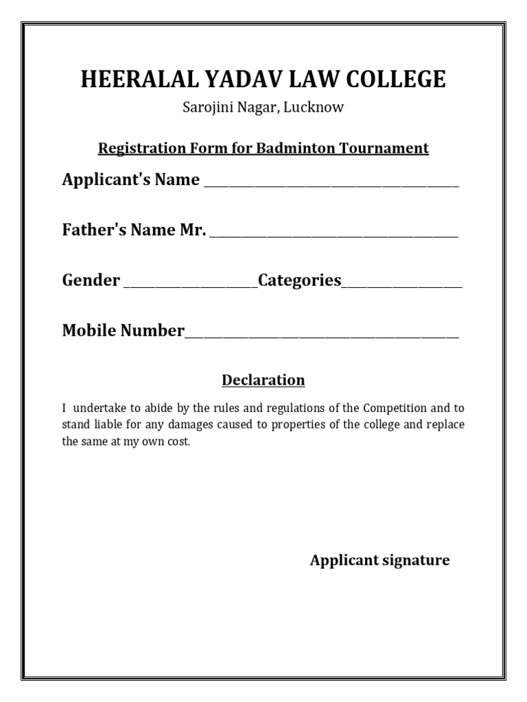 Registration Form for Badminton Tournament | PDF