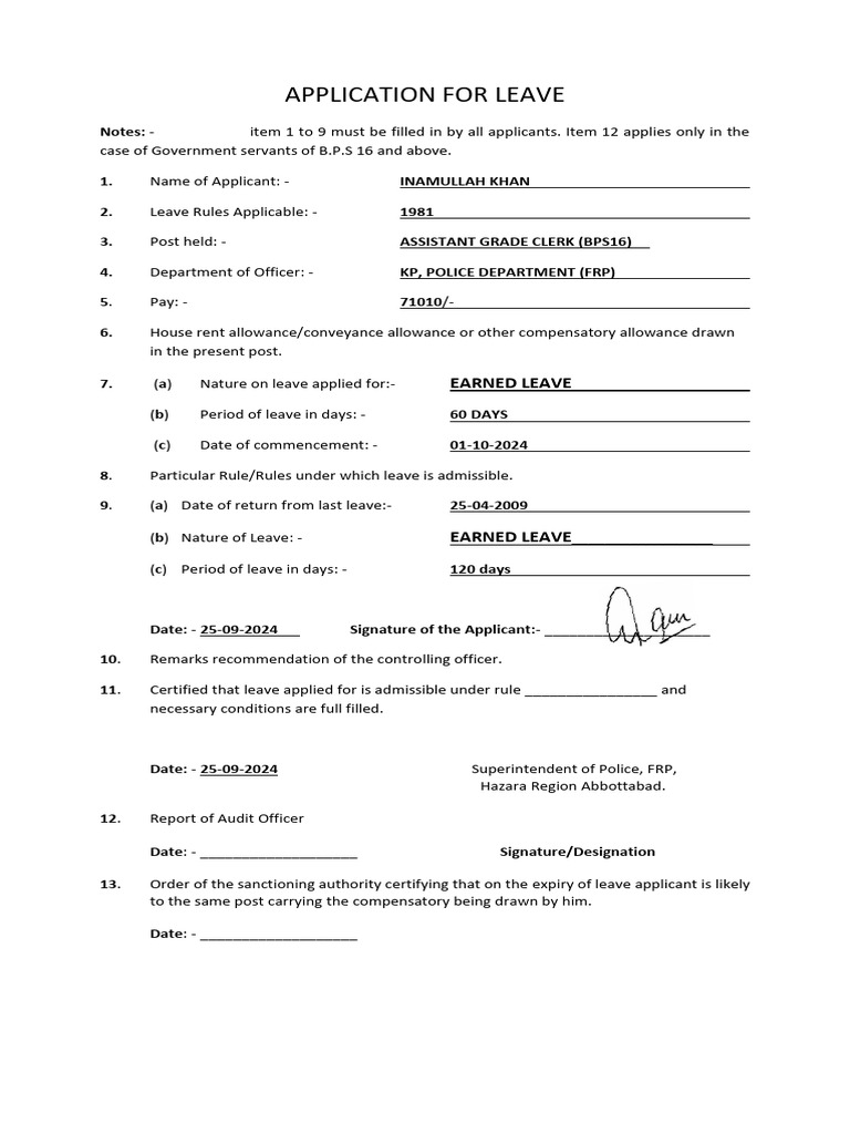 Leave Application Form for BPS 16 | PDF | Business | Law