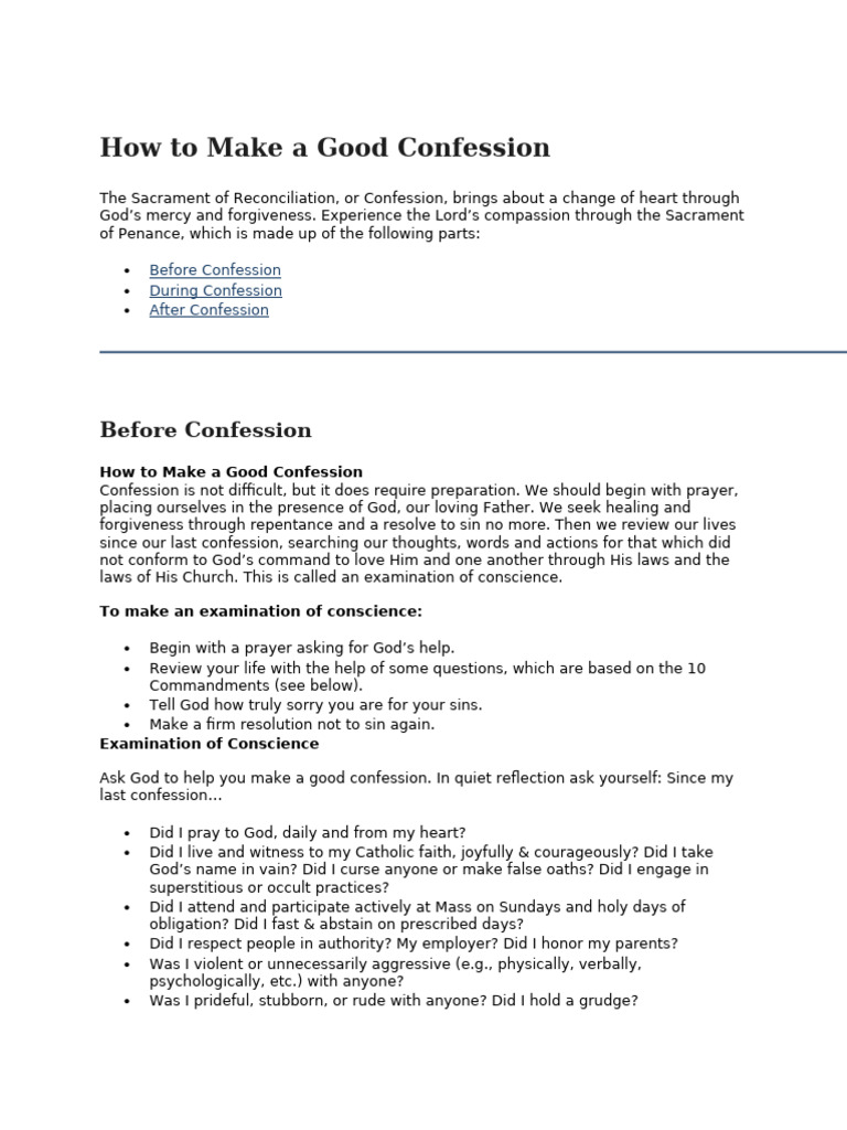 How To Make A Good Confession | PDF