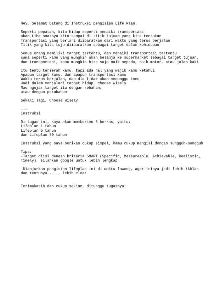 Instruksi LifePlan | PDF | Gaya Hidup