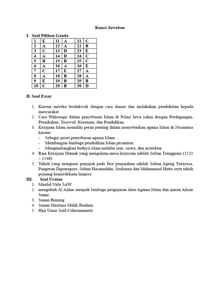Kunci Jawaban Soal SKI Kelas XII | PDF | Ilmu Sosial