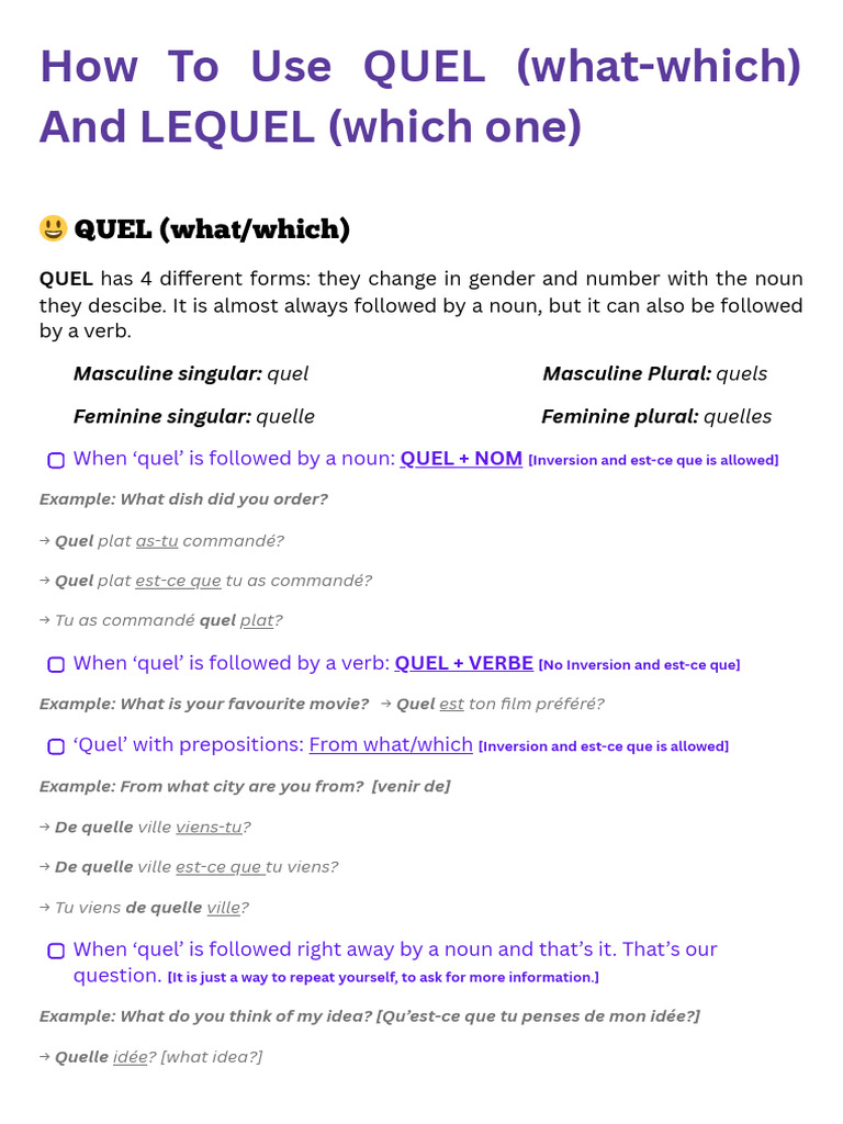 How To Use Quel and Lequel | PDF