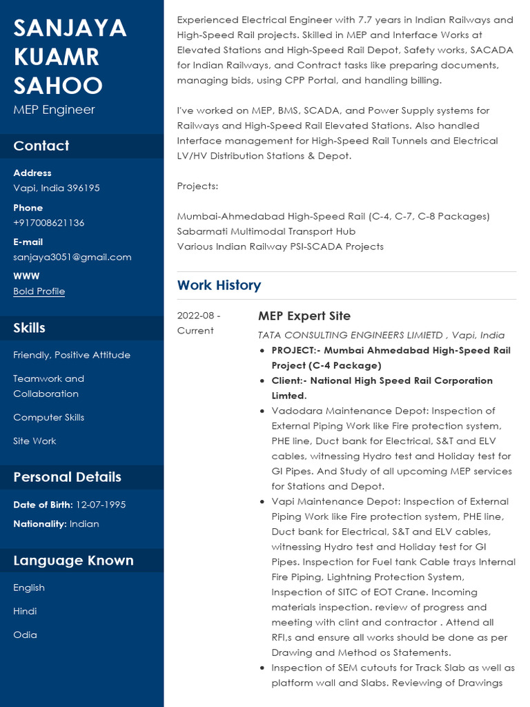 MEP Engineer CV Format | PDF | Scada | Electrical Substation