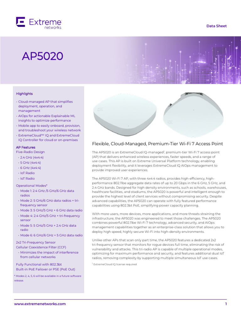 AP5020 DS AP5020 1 en-US Extreme Datasheet | PDF | Ieee 802.11 | Wi Fi