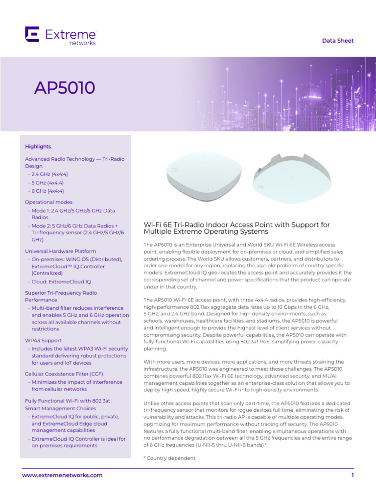 AP5010 DS AP5010 1 en-US Extreme Datasheet | PDF | Wi Fi | Ieee 802.11