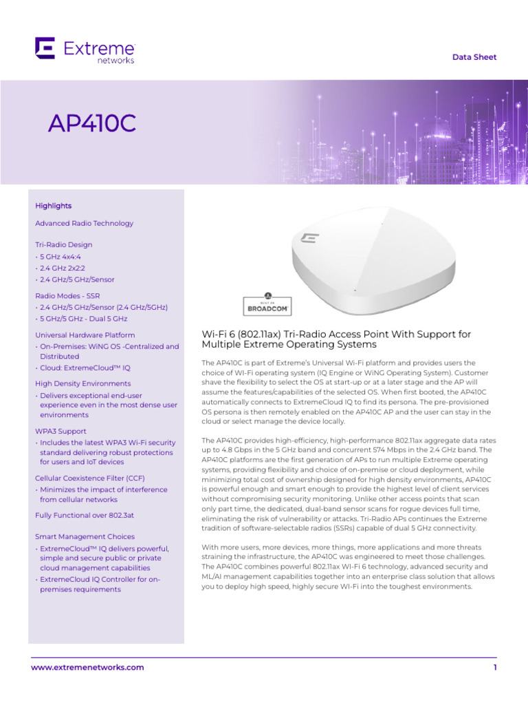 DS AP410C 1 en-US Extreme Datasheet | PDF | Ieee 802.11 | Wi Fi