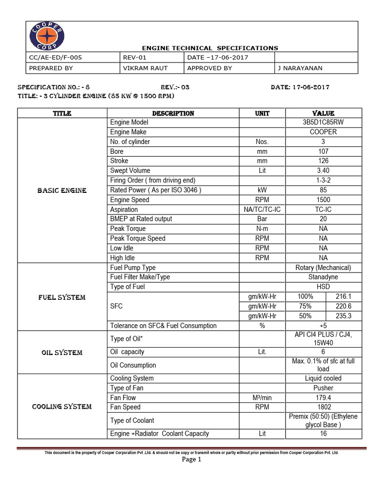08 - ENGINE SPECIFICATION FOR 85 KW at 1500 RPM - CPCBII - 02 | PDF ...
