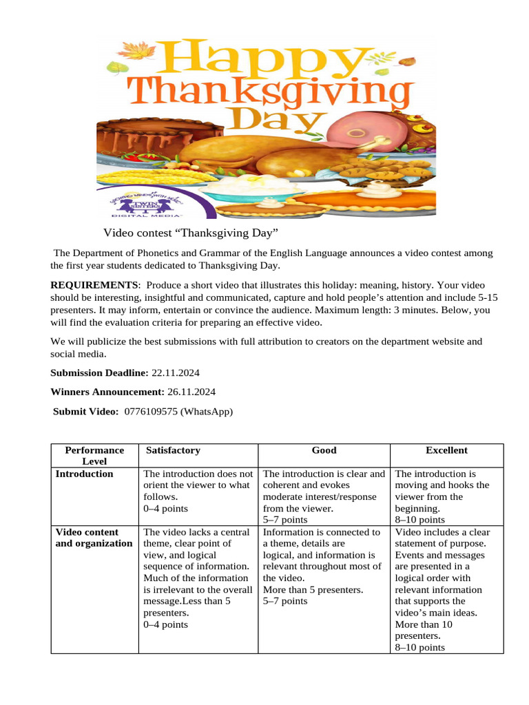 Thanksgiving Video Contest Guidelines | PDF | Information | Communication