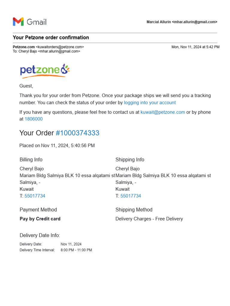 Gmail - Your Petzone Order Confirmation | PDF