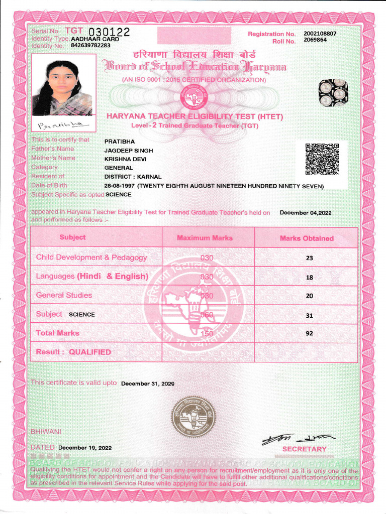 Htet & Ctet Results | PDF | Qualifications | Educational Stages