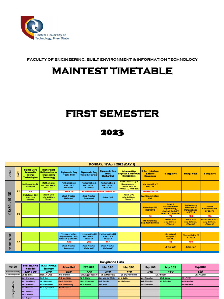 UPDATED 2023 FEBIT Main Test Timetable - Semester 1 | PDF | Engineering ...