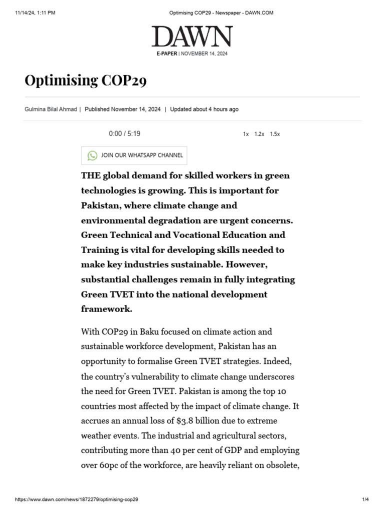 Green TVET Strategies for COP29 | PDF | Sustainability | Workforce ...
