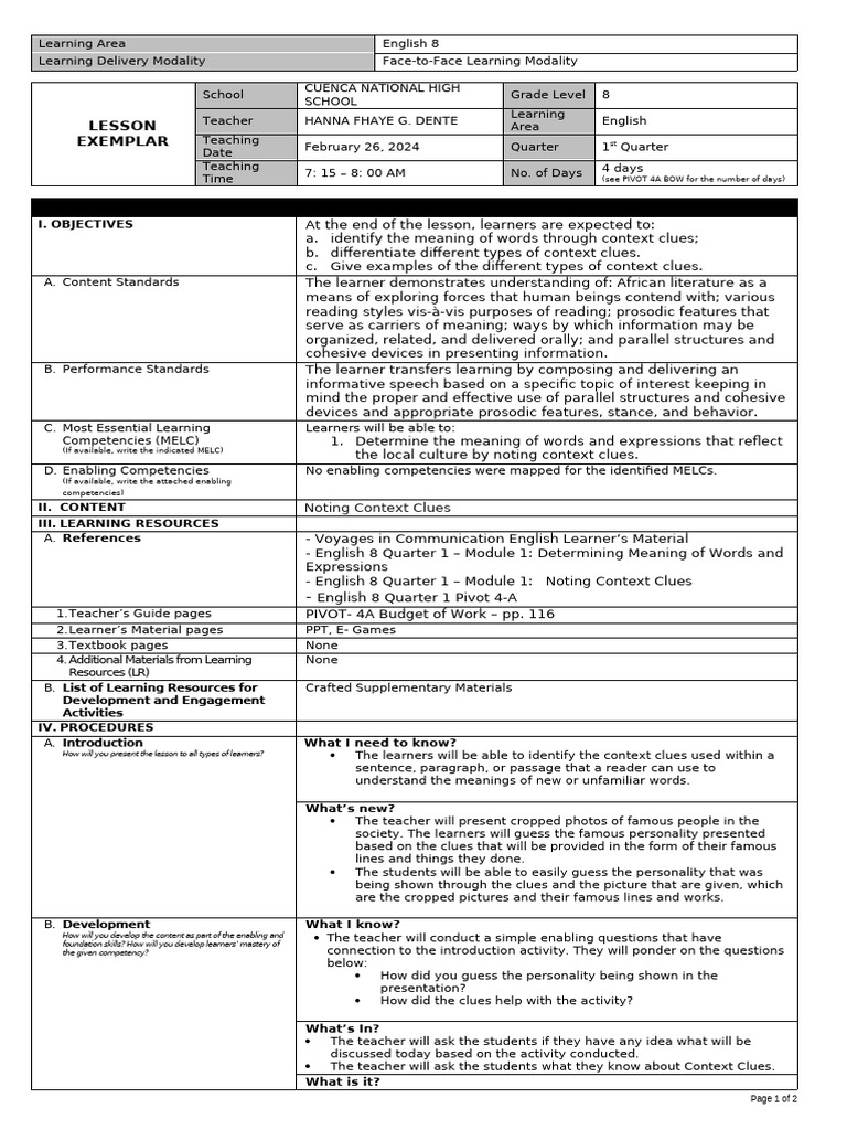 Learning Exemplar | PDF | Learning | English Language
