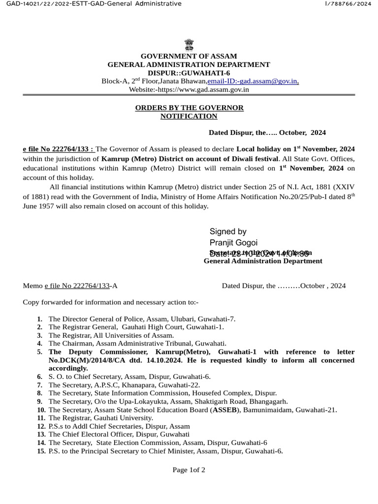 Local Holiday Notification for Nov 1, 2024 | PDF | Government ...