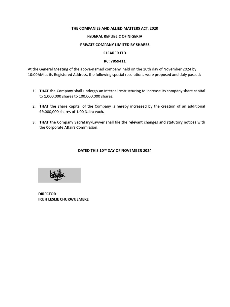 Clearer Resolution For Increase of Shares | PDF