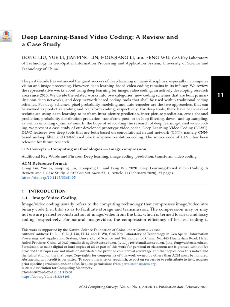 Deep Learning-Based Video Coding - A Review and A Case Study | PDF ...
