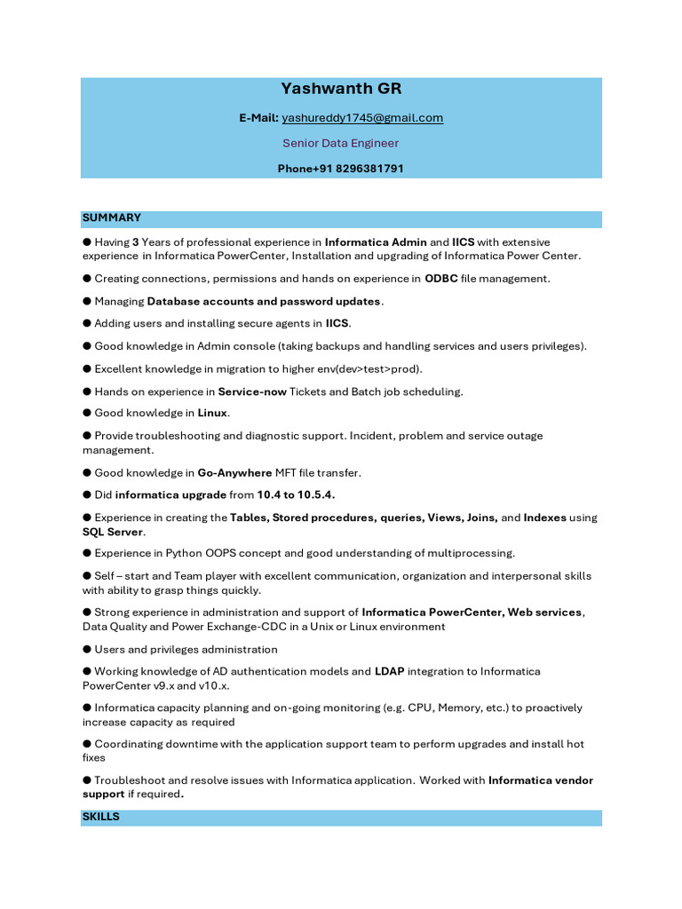 Senior Data Engineer Resume Summary | PDF | Databases | Microsoft Sql ...