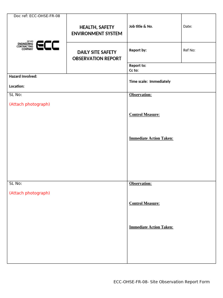 ECC OHSE FR 08 Site Observation Report Form | PDF