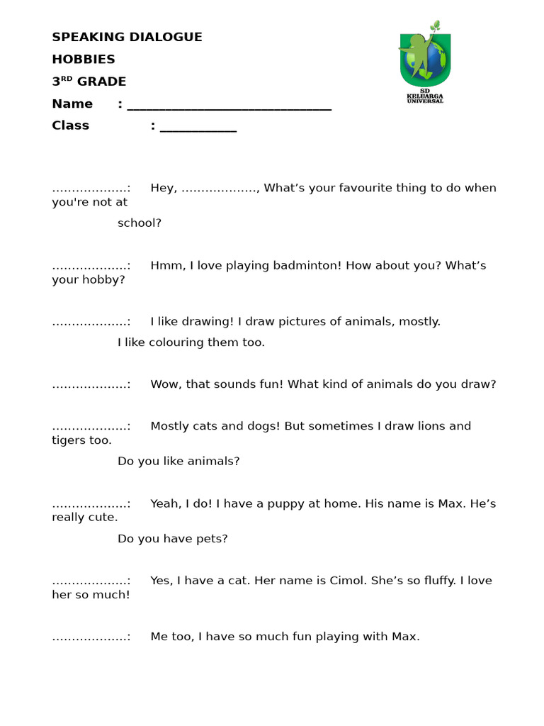 SPEAKING DIALOGUE 2 3th Grade | PDF