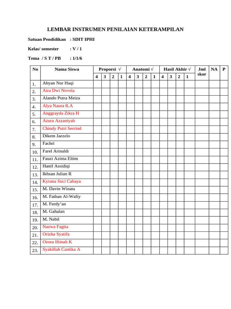 Lembar Instrumen Penilaian Keterampilan | PDF | Kesehatan Holistik