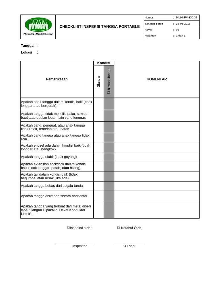 MMM-FM-KO-37 - 02 (Form Checklist Inspeksi Tangga Portable) | PDF