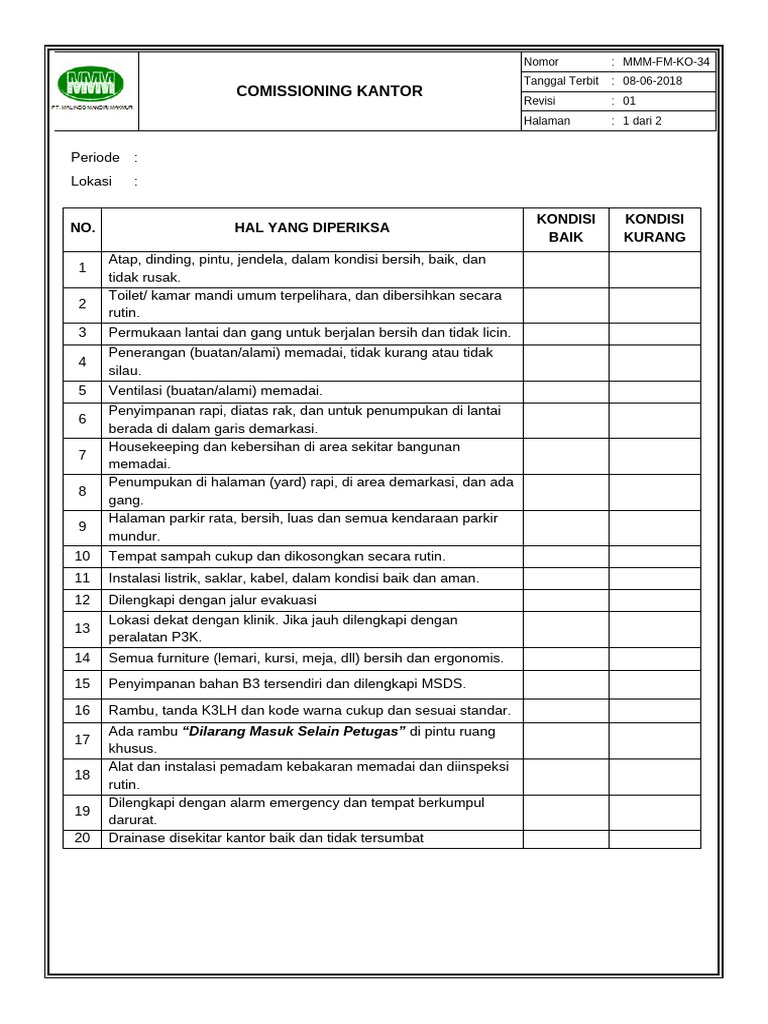 MMM FM KO 34 - 01 (Form Comissioning Kantor) | PDF