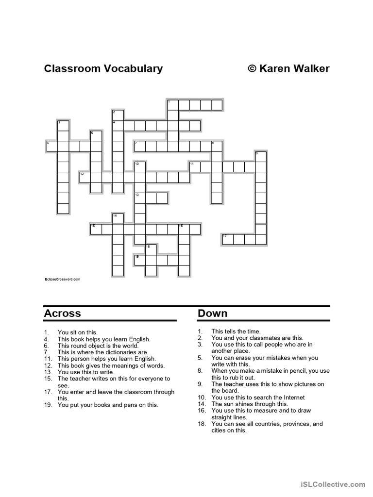 Classroom Vocabulary Crossword Puzzle | PDF