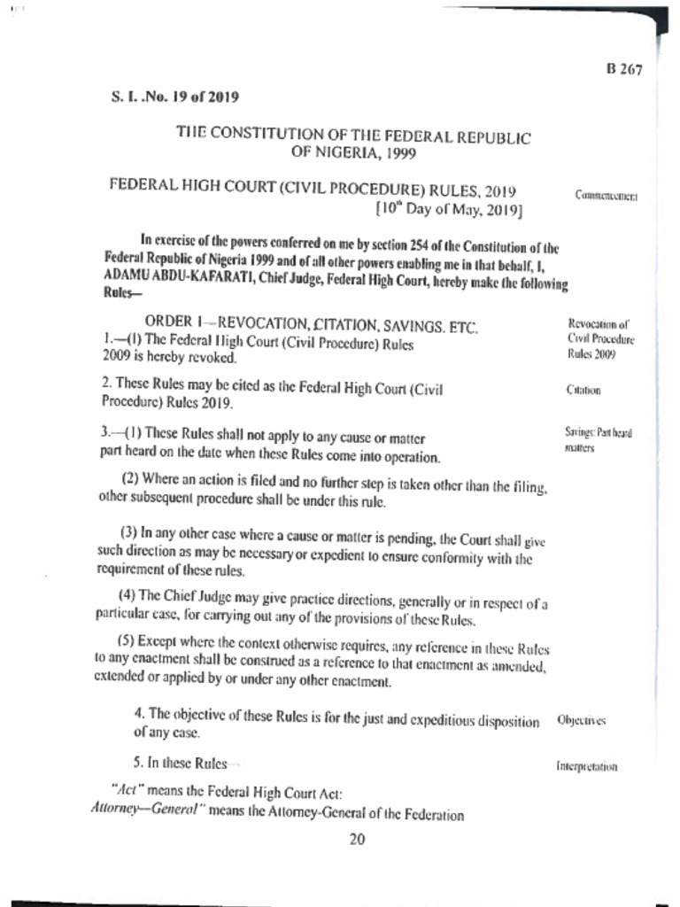 Federal High Court Civil Procedure Rules 2019 | PDF