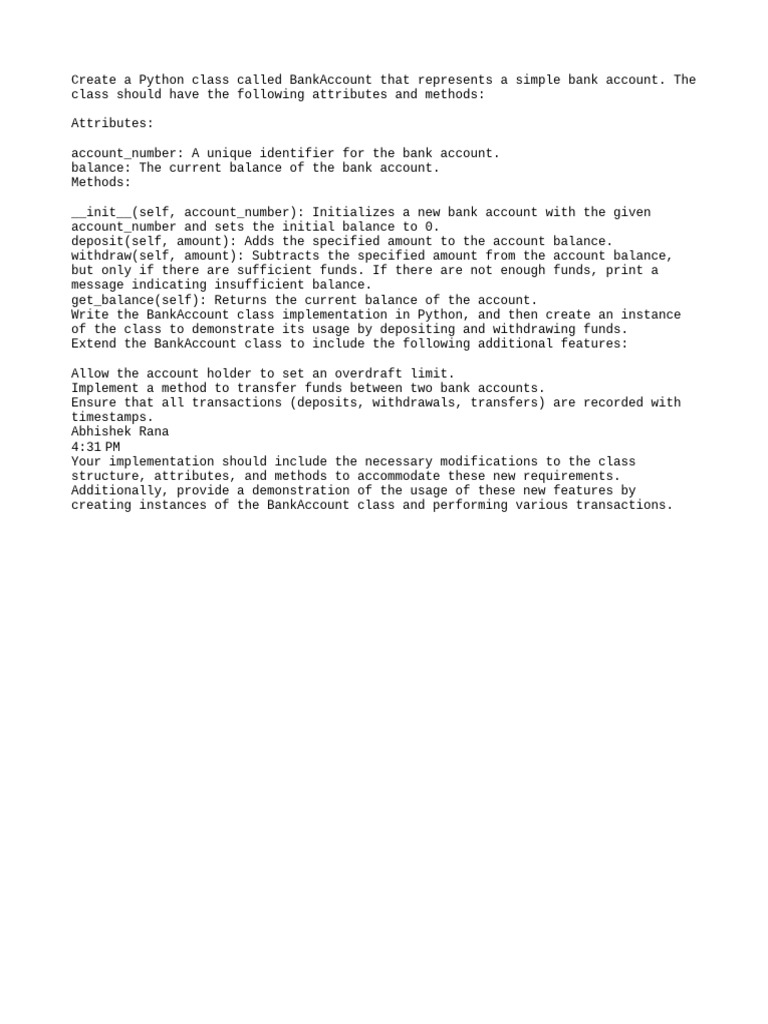 Python BankAccount Class Implementation | PDF