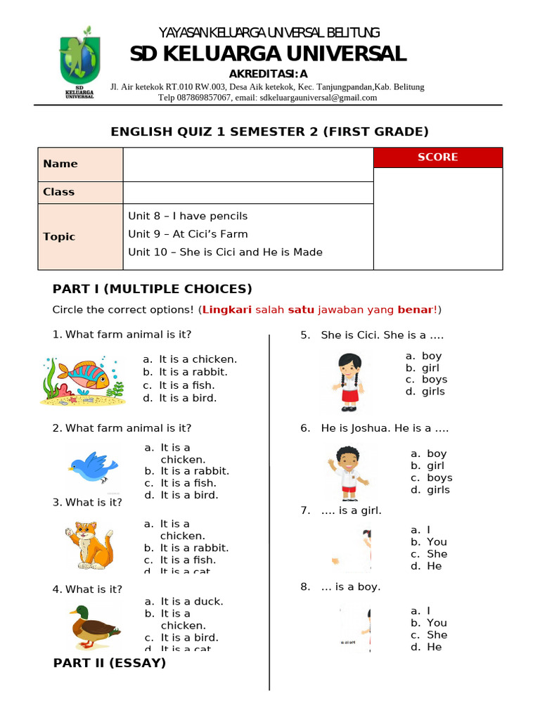 English Quiz 1 First Grade SMT 2 2023 2024 | PDF