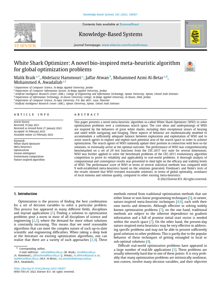 Knowledge-Based Systems: Malik Braik, Abdelaziz Hammouri, Jaffar Atwan, Mohammed Azmi Al-Betar ...