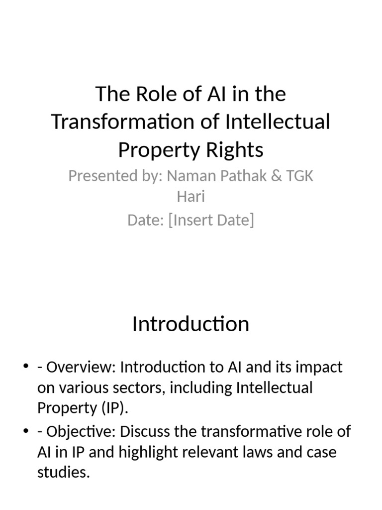Role of AI in Transformation of IPR Presentation | PDF | Intellectual ...