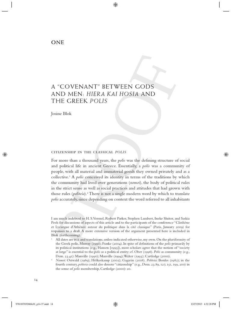 A Covenant' Between Gods and Men - Hiera Kai Hosia and The Greek Polis ...