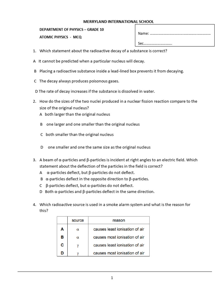 radioactivity test | PDF | Radioactive Decay | Nuclear Physics
