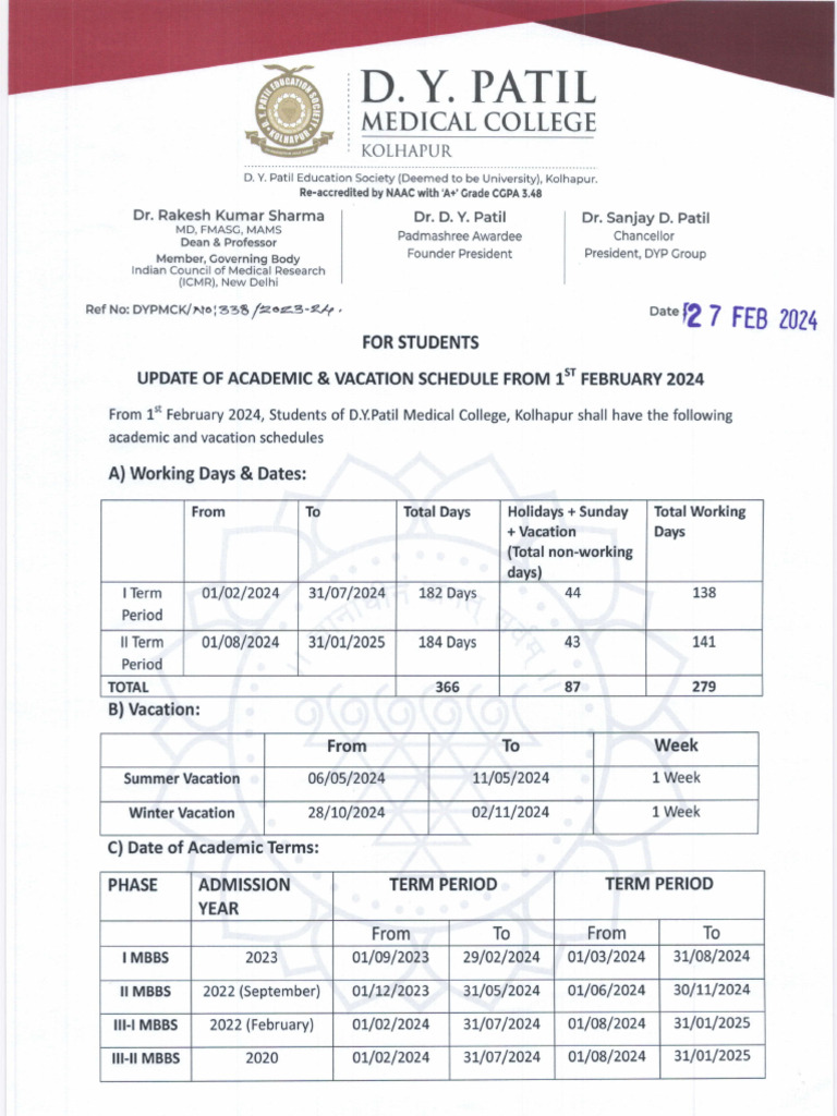 Academic and Vacation Schedule Student 1 | PDF | Schools | Educational ...