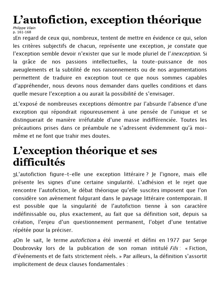 L'autofiction, Exception Théorique | PDF