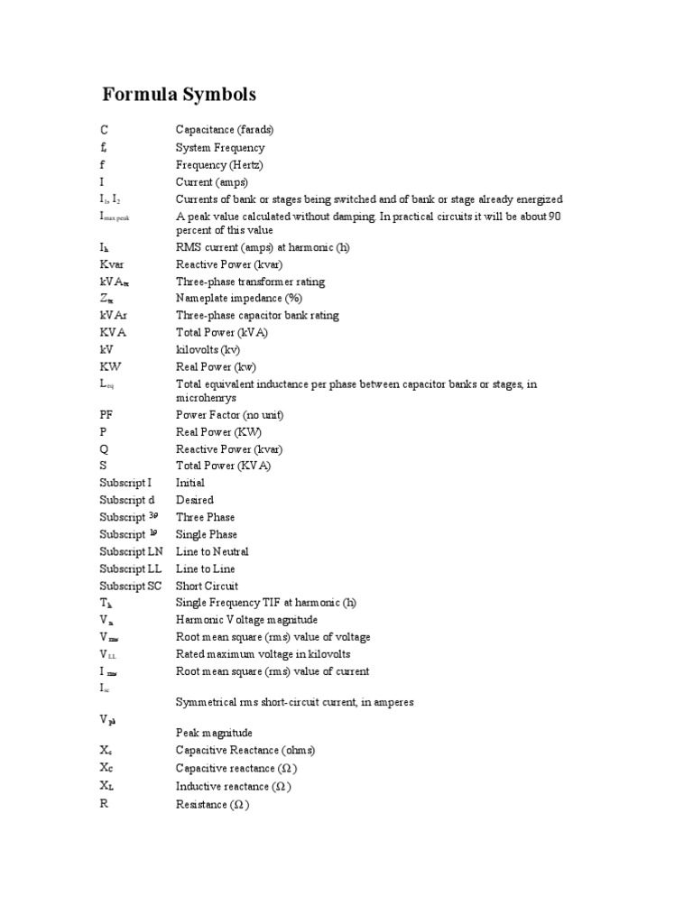 Electrical Engineering Formula Symbols | PDF