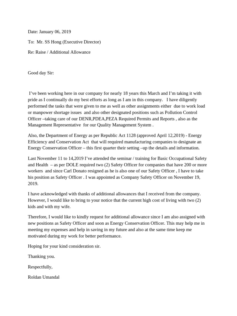 Request for Additional Allowance | PDF