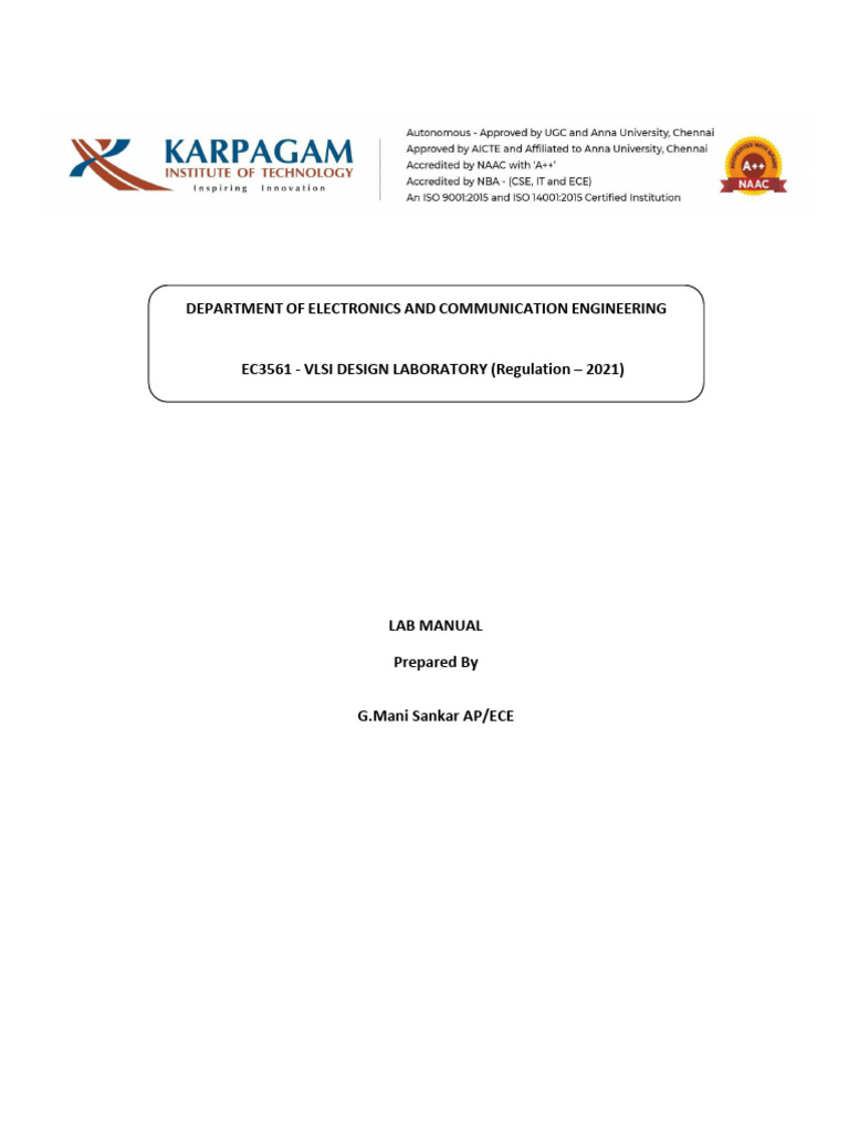 Ec3561 Vlsi Laboratory Pdf Hardware Description Language Field Programmable Gate Array